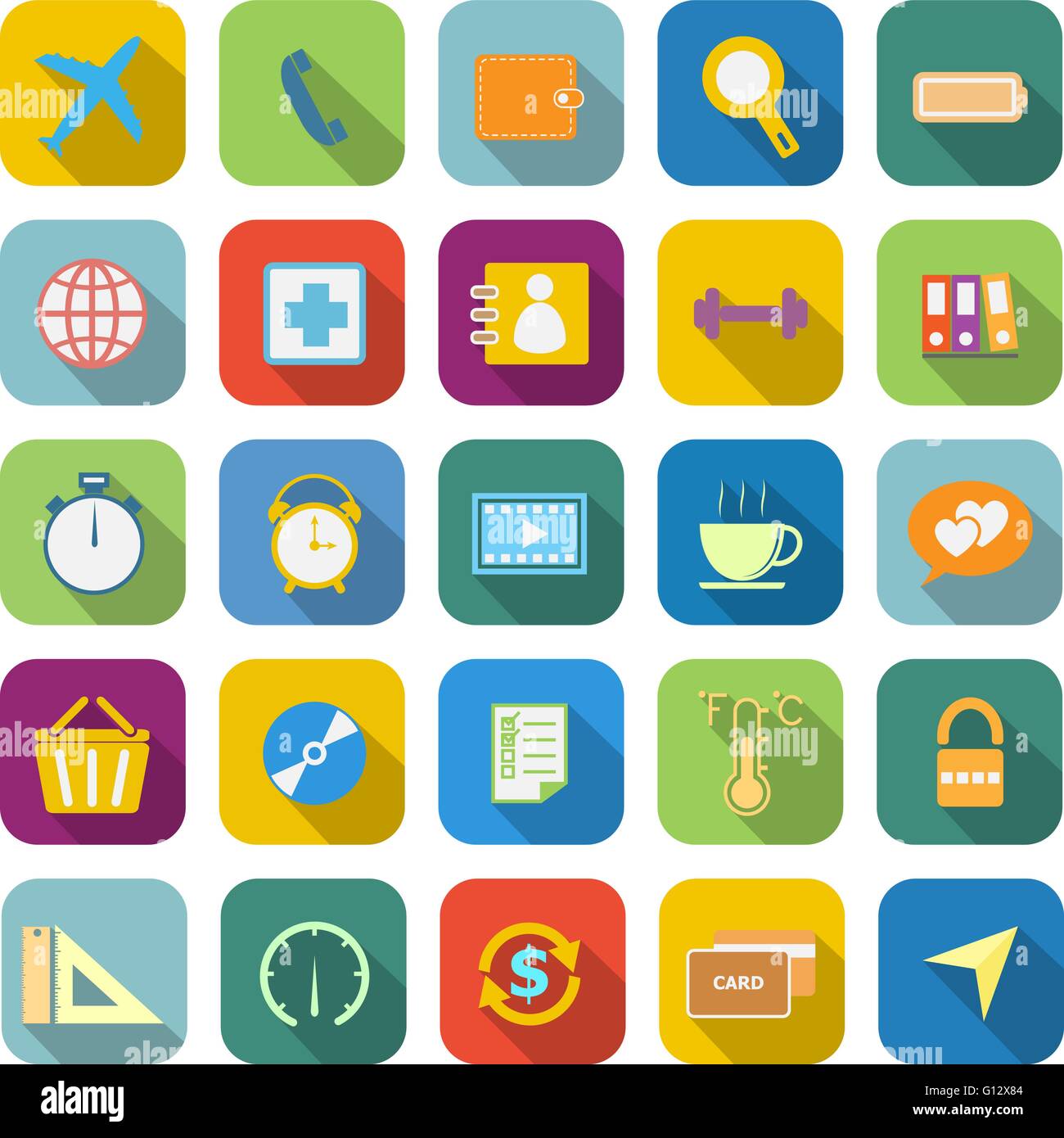 Application color icons with long shadow on white background.Set 2 ...