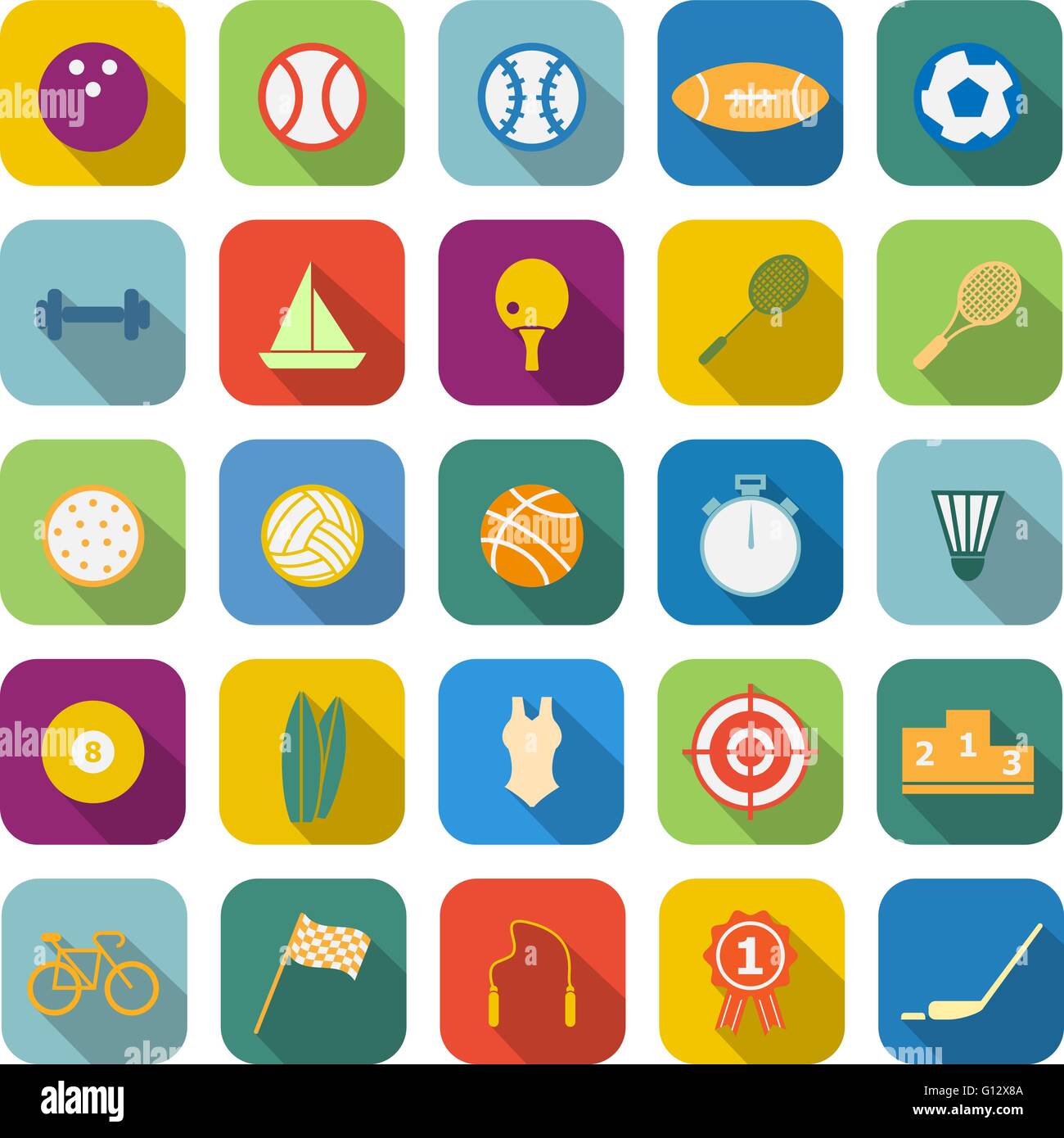 Sport color icons with long shadow on white background Stock Vector ...