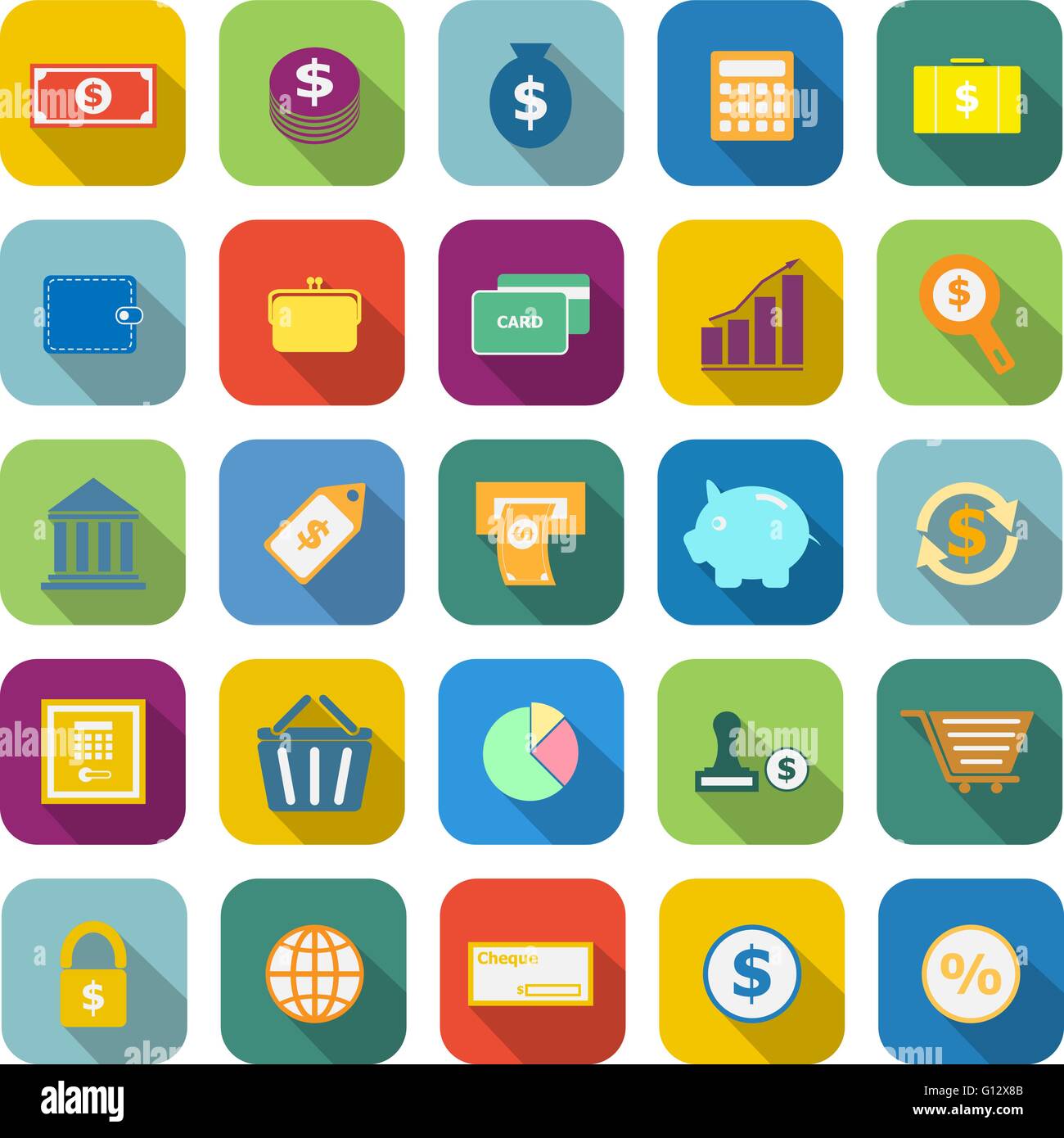 Money color icons with long shadow on white background Stock Vector ...