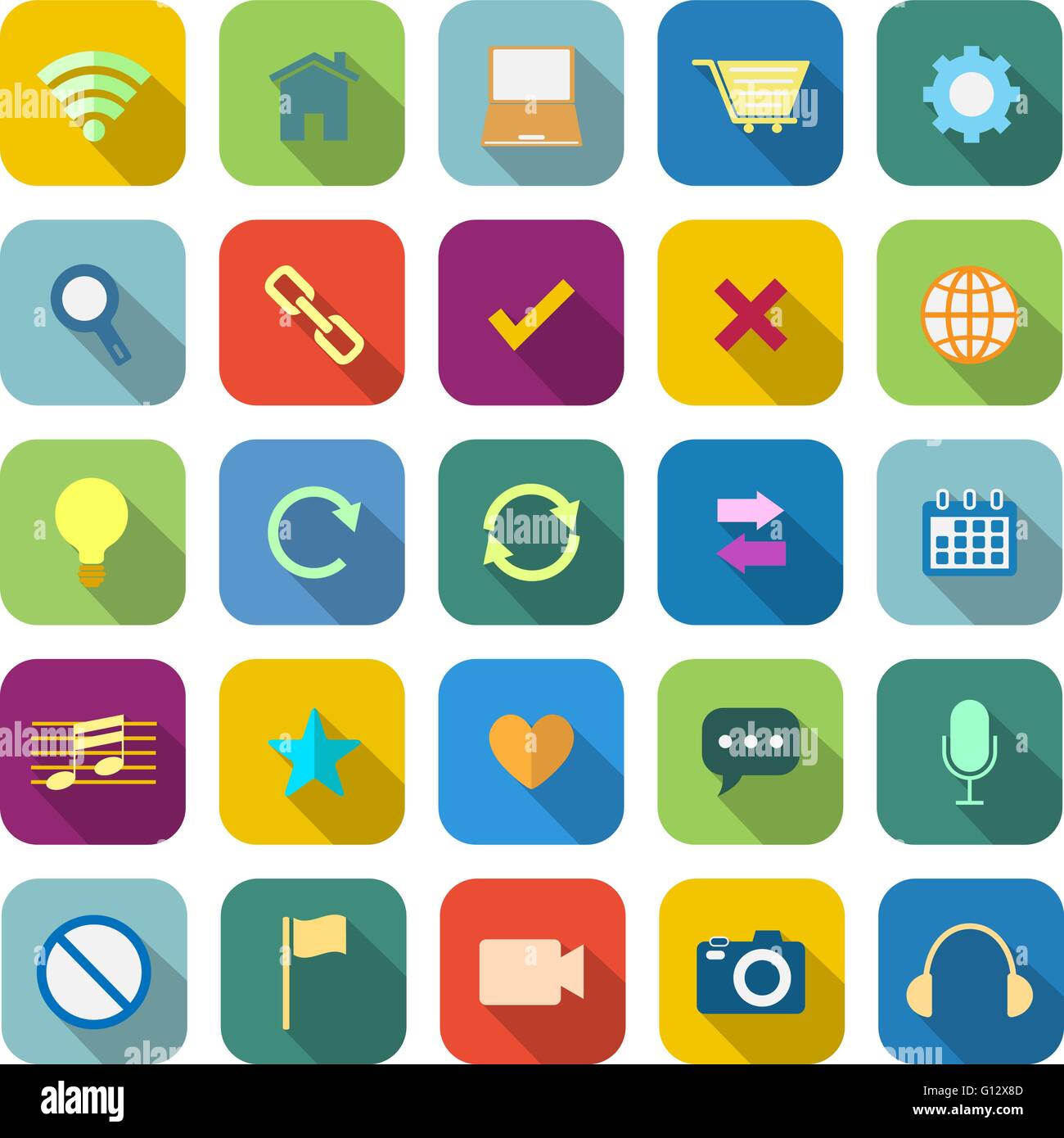 Web color icons with long shadow on white background Stock Vector Image ...