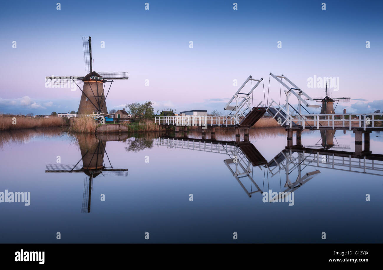 Spring landscape with beautiful traditional dutch windmills near the ...