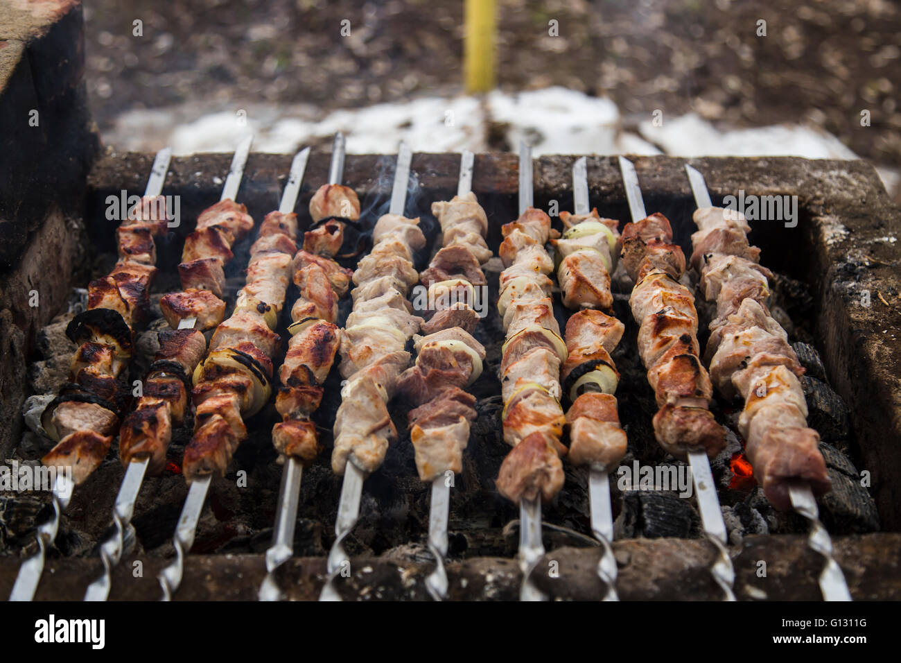 Barbecue meat on brazier hi-res stock photography and images - Alamy