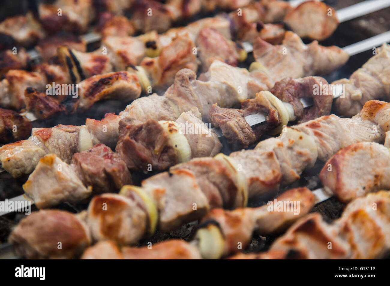Barbecue meat on brazier hi-res stock photography and images - Alamy