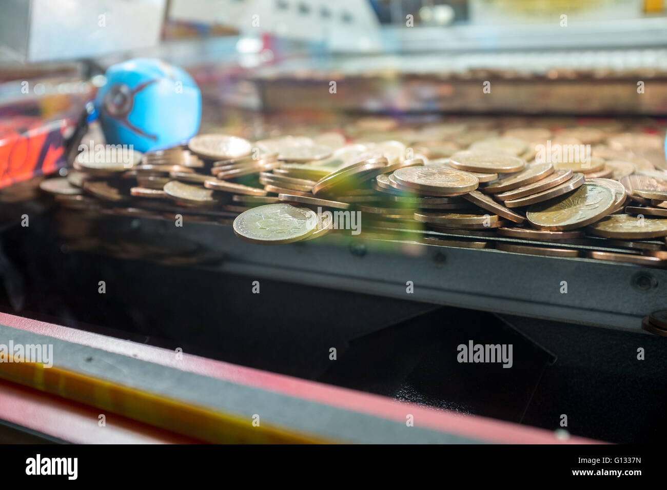 2p arcade game at an Amusement arcade on Morecambe seafront, UK Stock ...