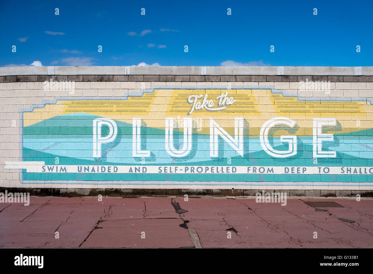 'Take the Plunge' sign on Morecambe seafront Stock Photo - Alamy