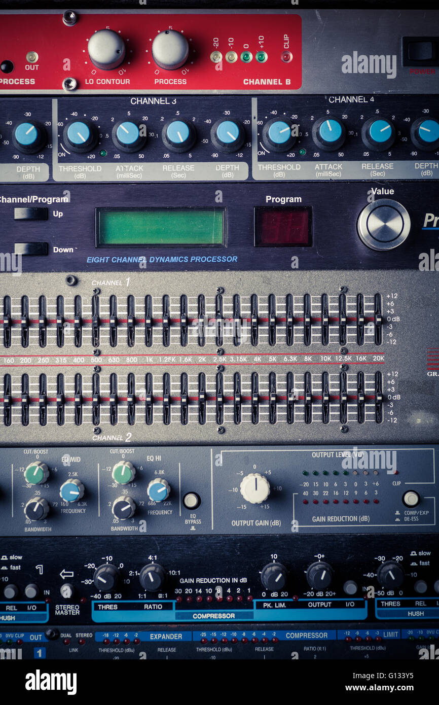 Color image of many buttons in a sound recording studio Stock Photo - Alamy