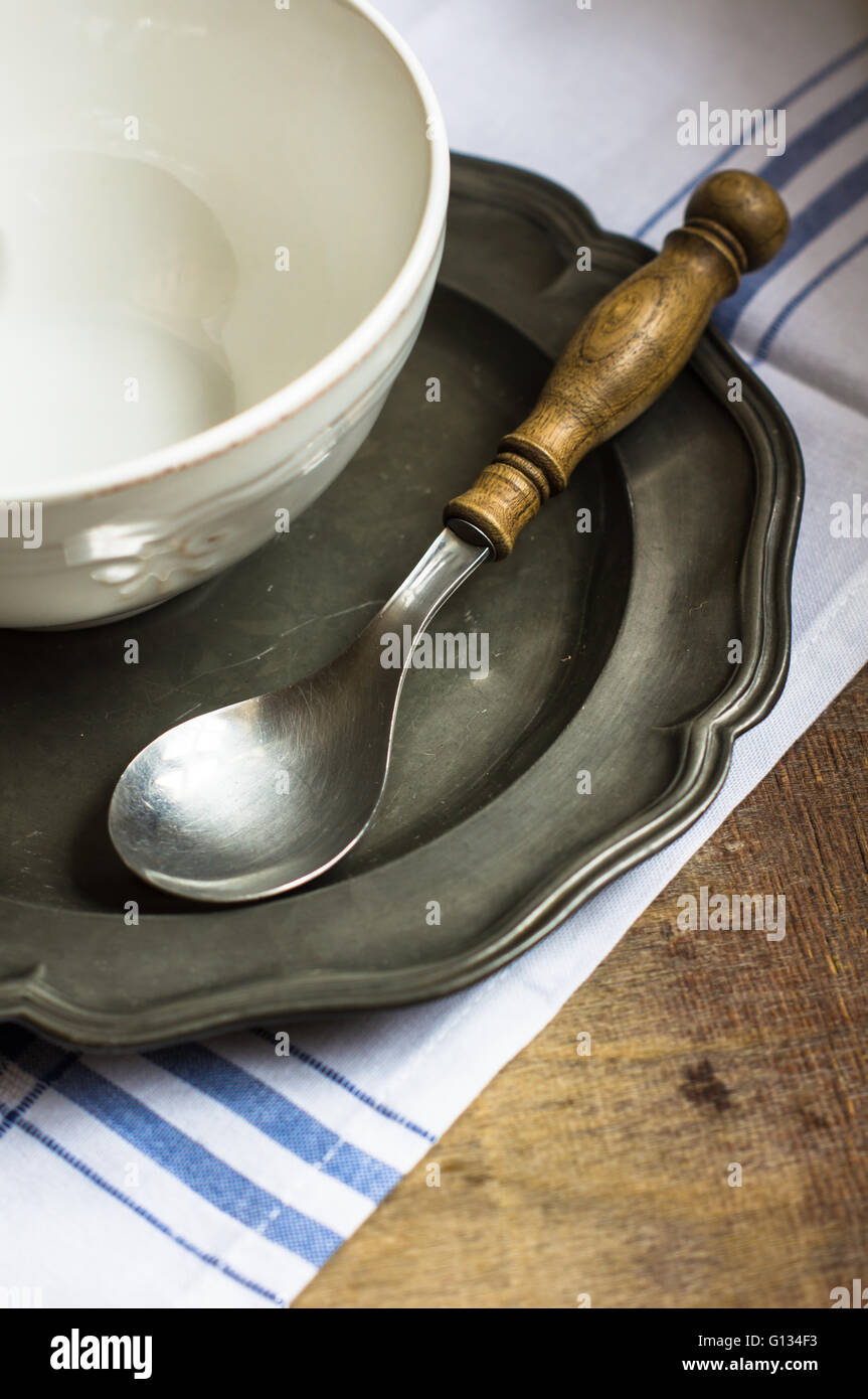 Table setting in rustic style with vintage details Stock Photo - Alamy