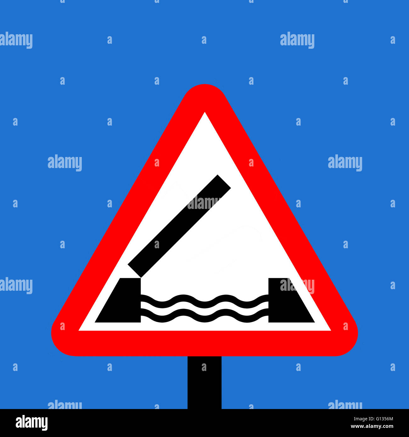 Warning triangle Opening or swing bridge ahead sign Stock Photo - Alamy