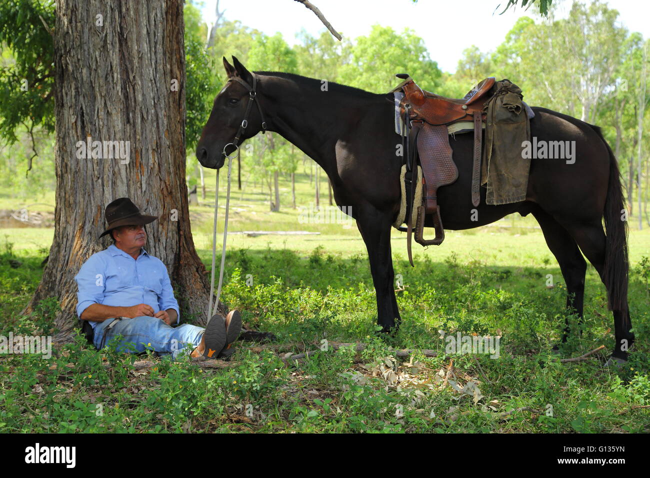 Cowboy and horse resting hi-res stock photography and images - Alamy