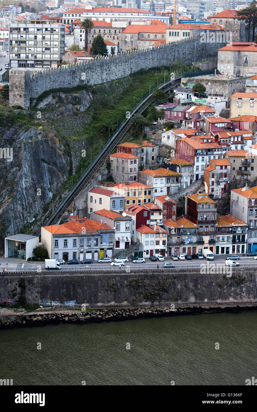 Portugal, city of Porto (Oporto), Funicular dos Guindais rails, Muralha ...