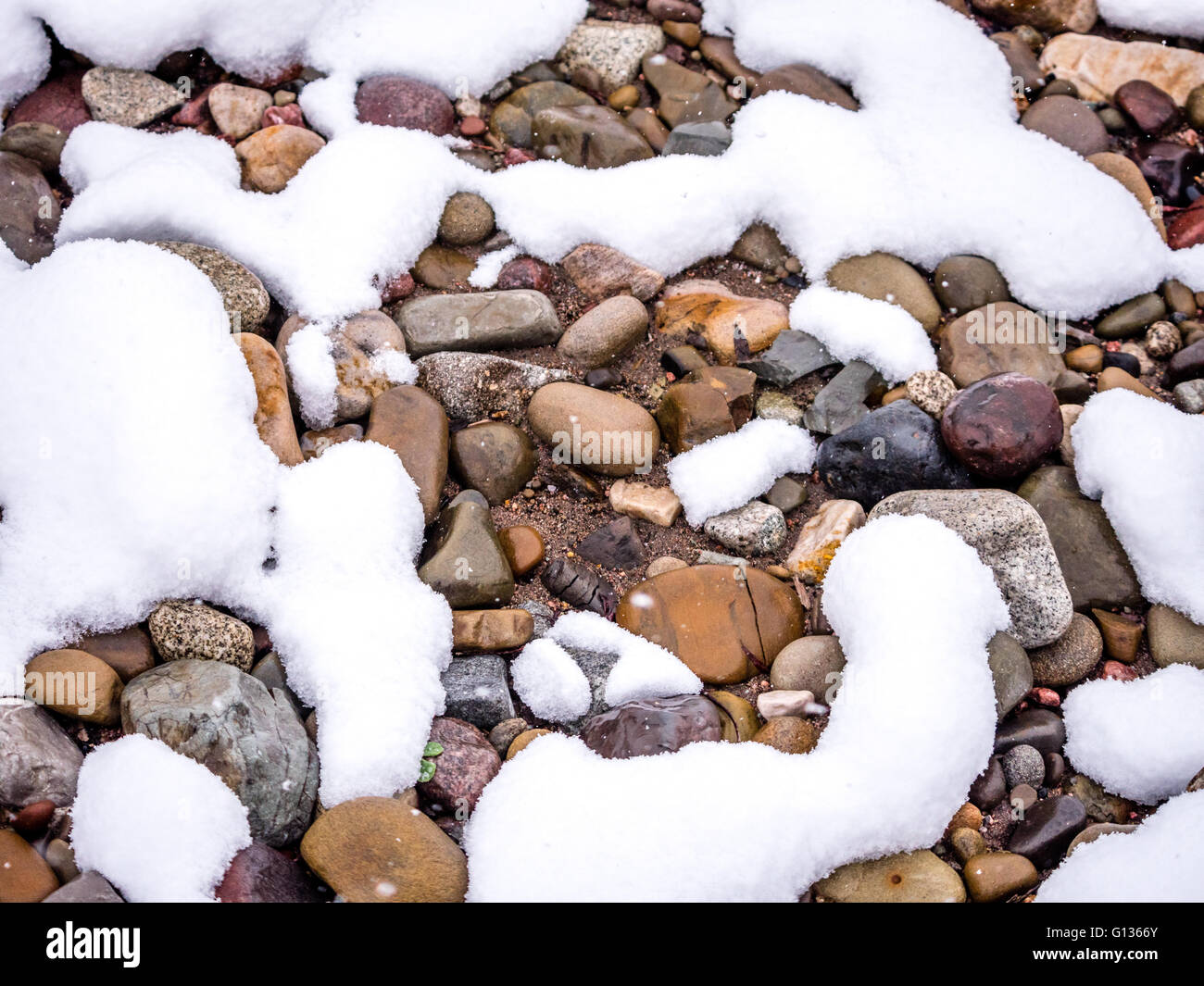 River rocks surrounded by snow Stock Photo - Alamy