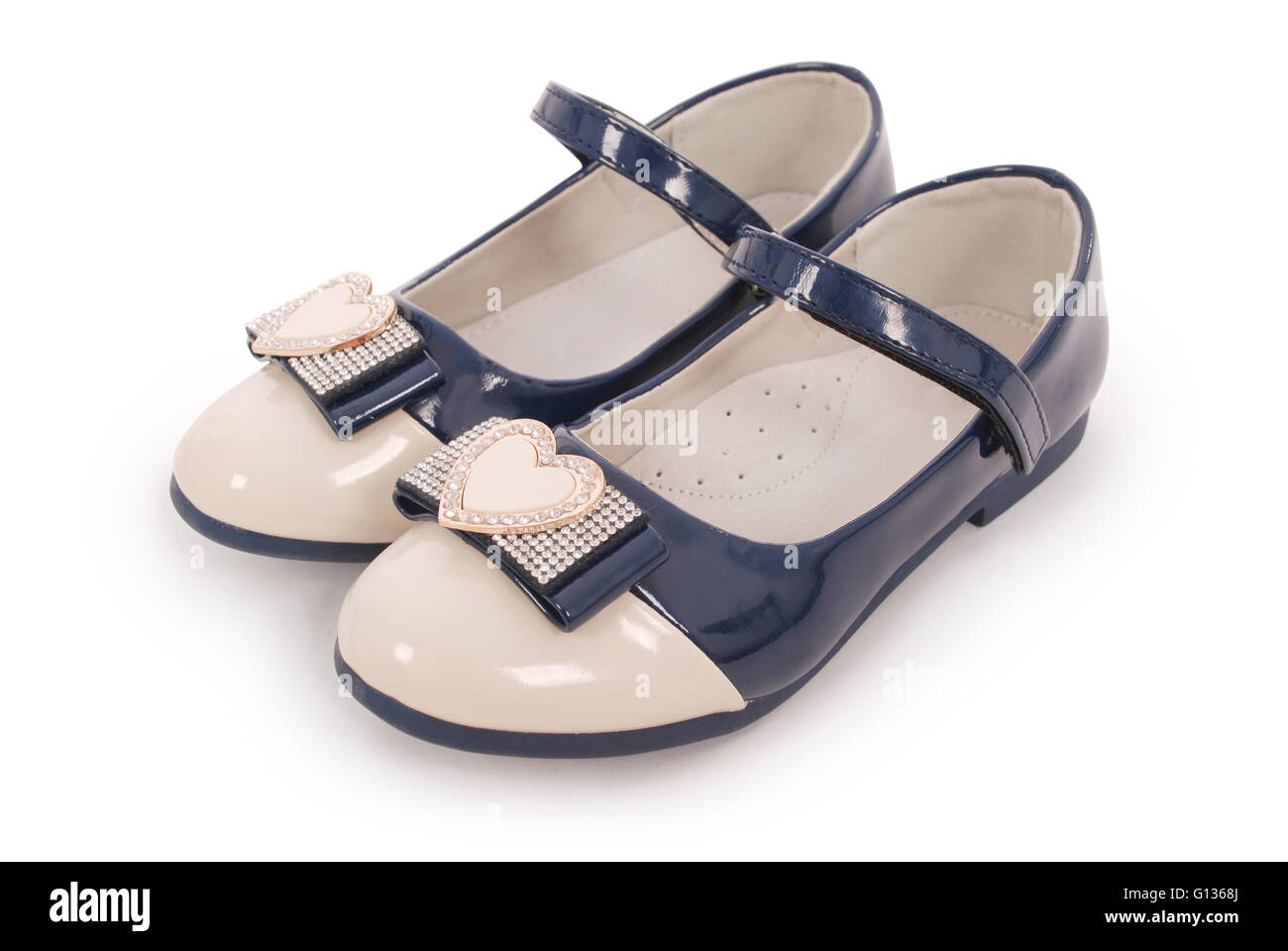 Blue girl shoes white background with soft shadow. Clipping path Stock ...