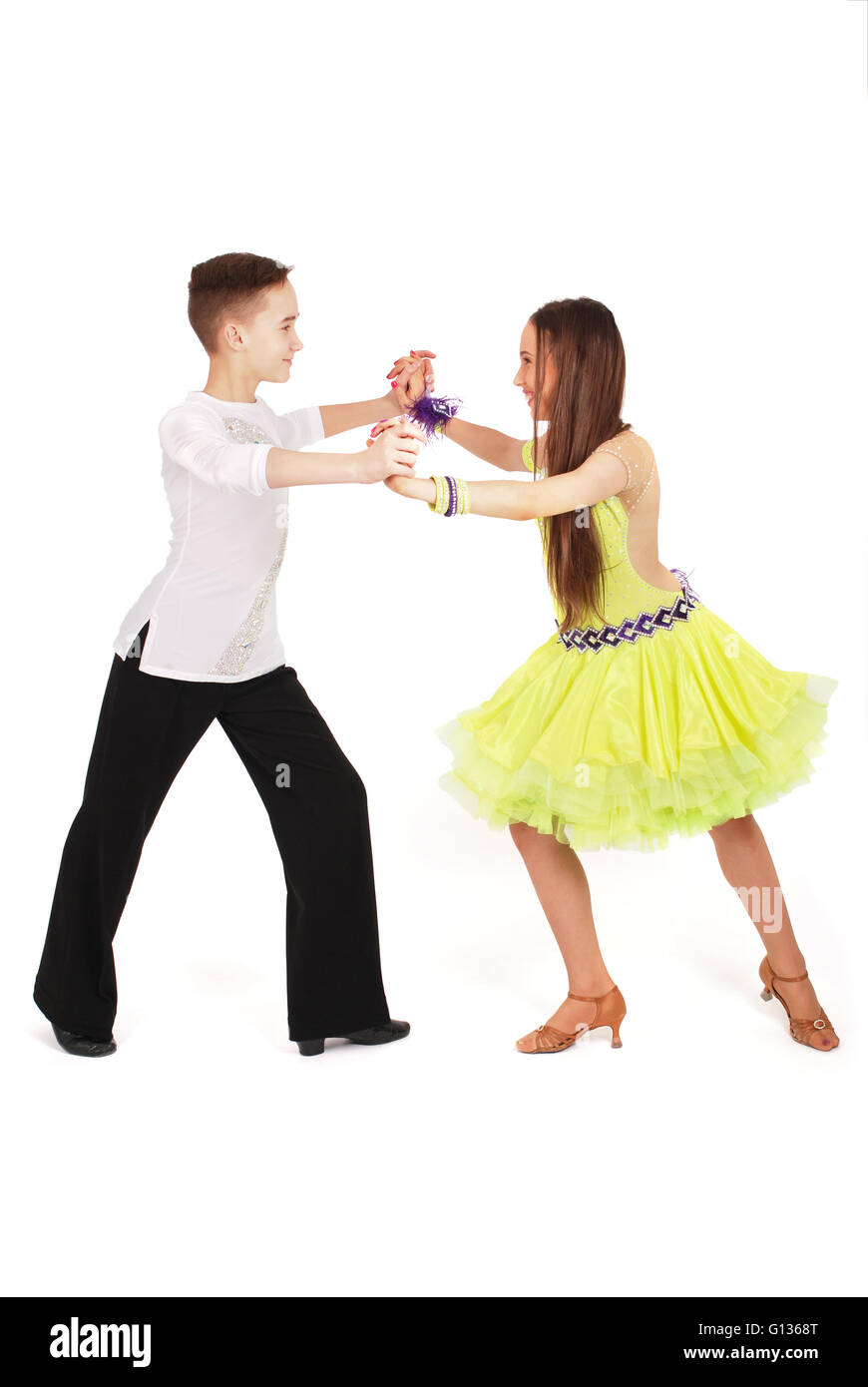 Boy and girl dancing ballroom dance on white background Stock Photo - Alamy