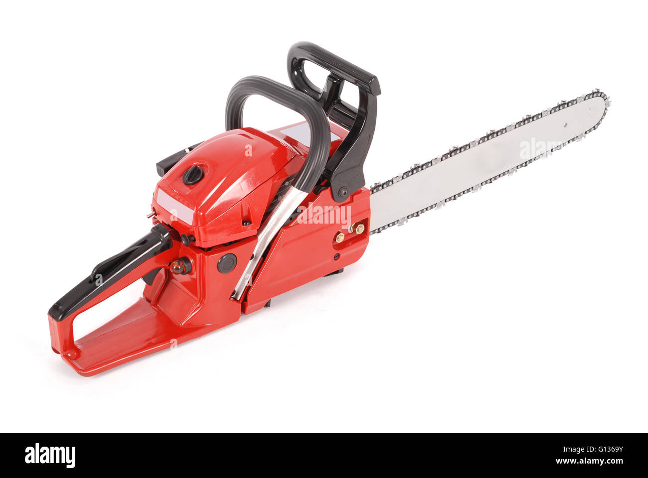 Red professional chainsaw isolated on white background Stock Photo - Alamy