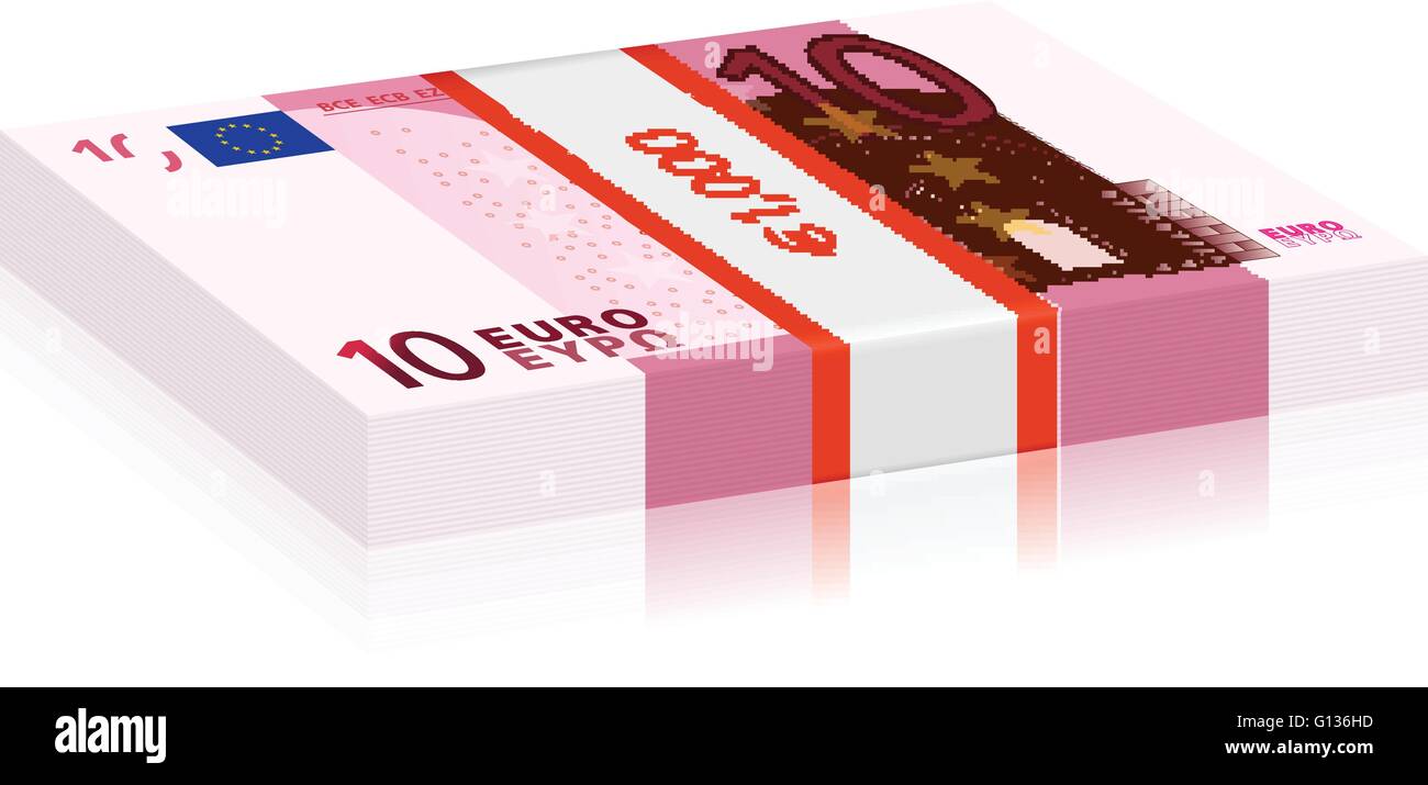 Ten euro banknotes stack on a white background. Vector illustration ...