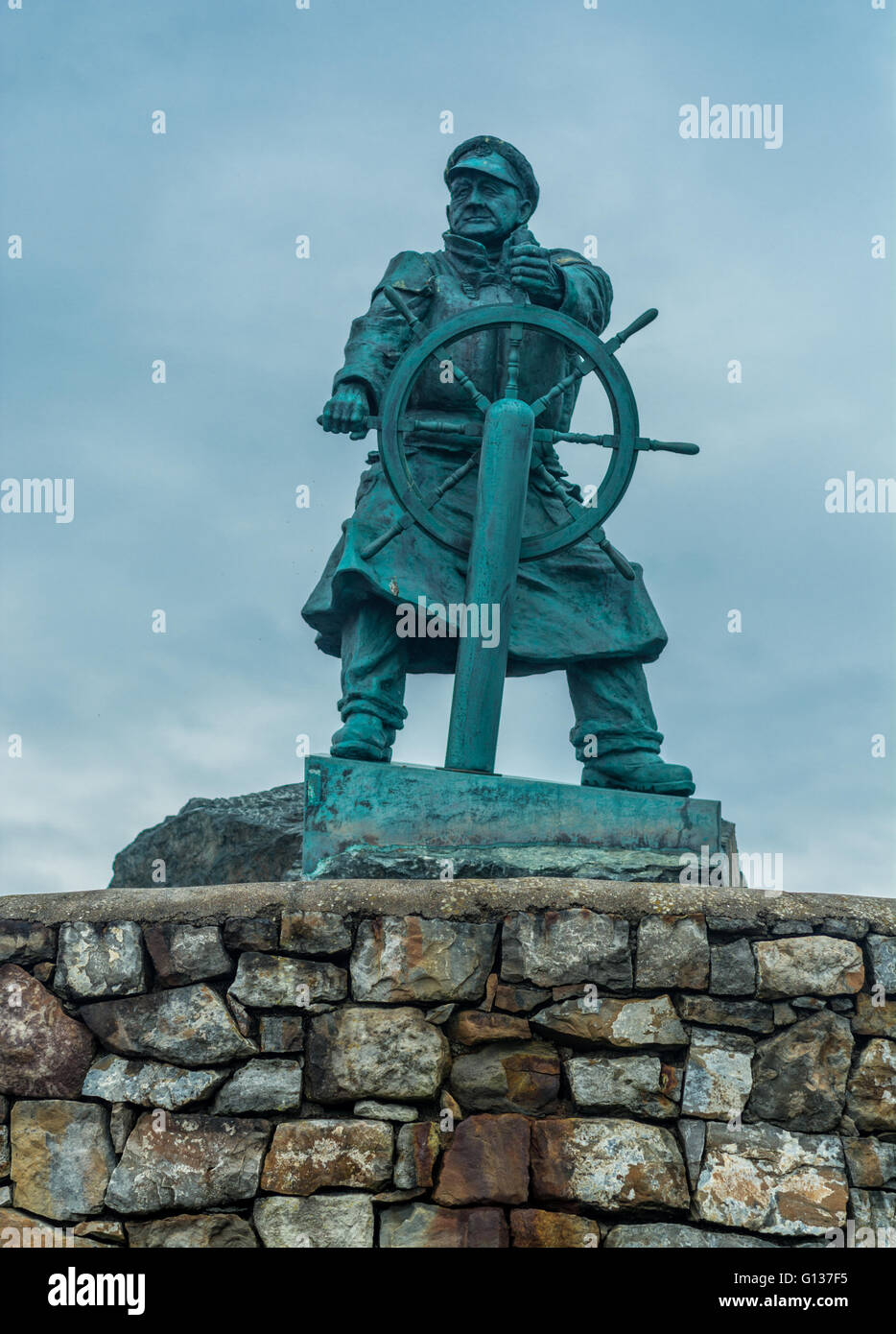 Richard Evans (lifeboatman) statue at Moelfre on Anglesey Stock Photo ...