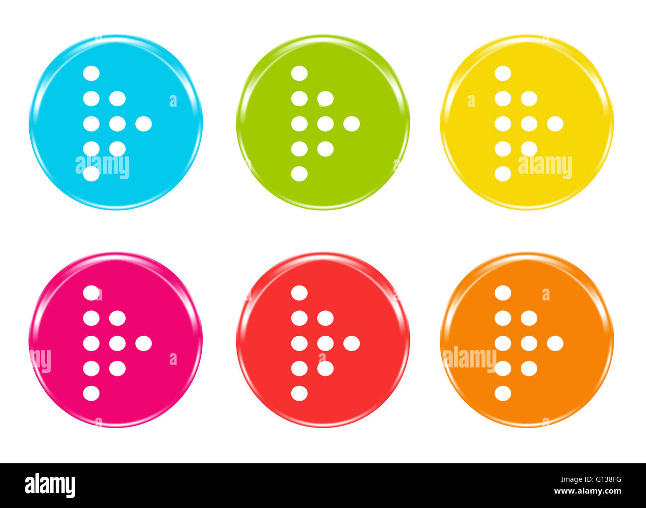 Set of colorful icons with arrow symbol in blue, green, yellow, pink ...