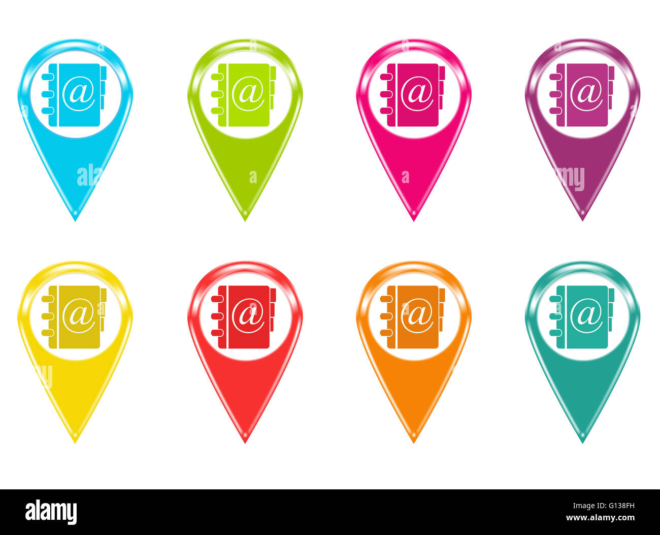 Set of icons or colored markers with address book symbol Stock Photo ...