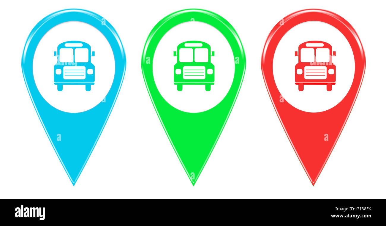 Set of icons or colored markers with bus symbol Stock Photo - Alamy