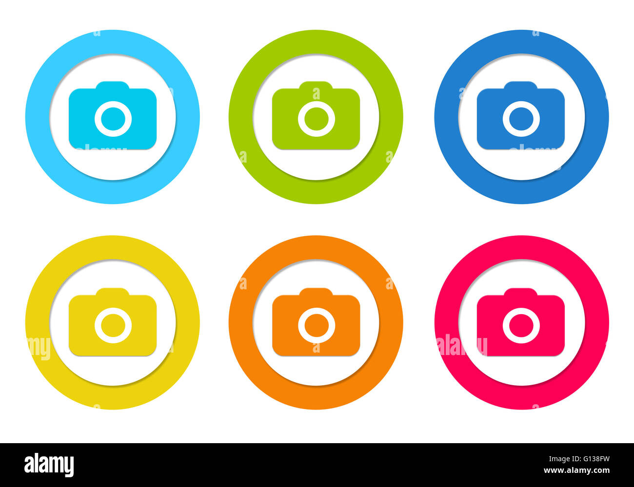 Set of rounded colorful buttons with camera symbol in blue, green ...