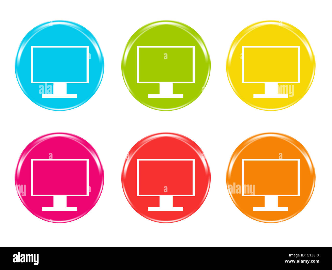 Set of rounded colorful icons with tv screen or computer monitor symbol ...