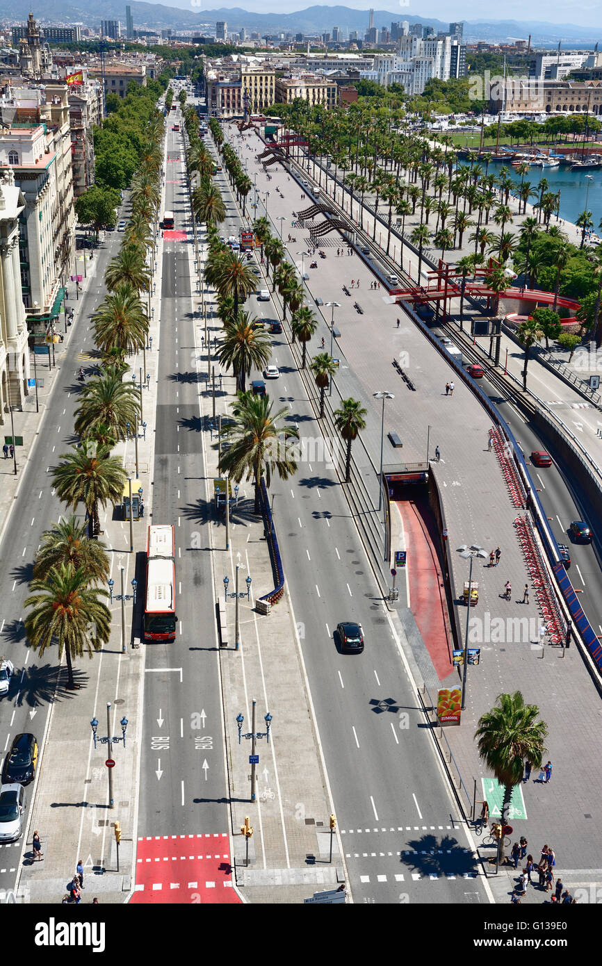 Passeig de Colom. View from viewpoint of Columbus monument. Barcelona ...