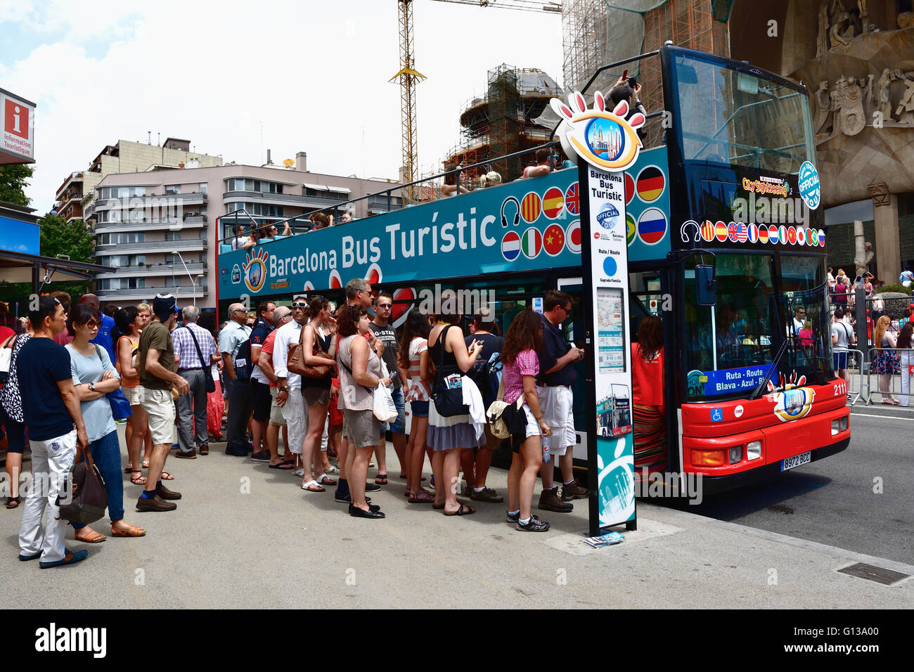 Tourist bus stop. Basilica and Expiatory Church of the Holy Family ...