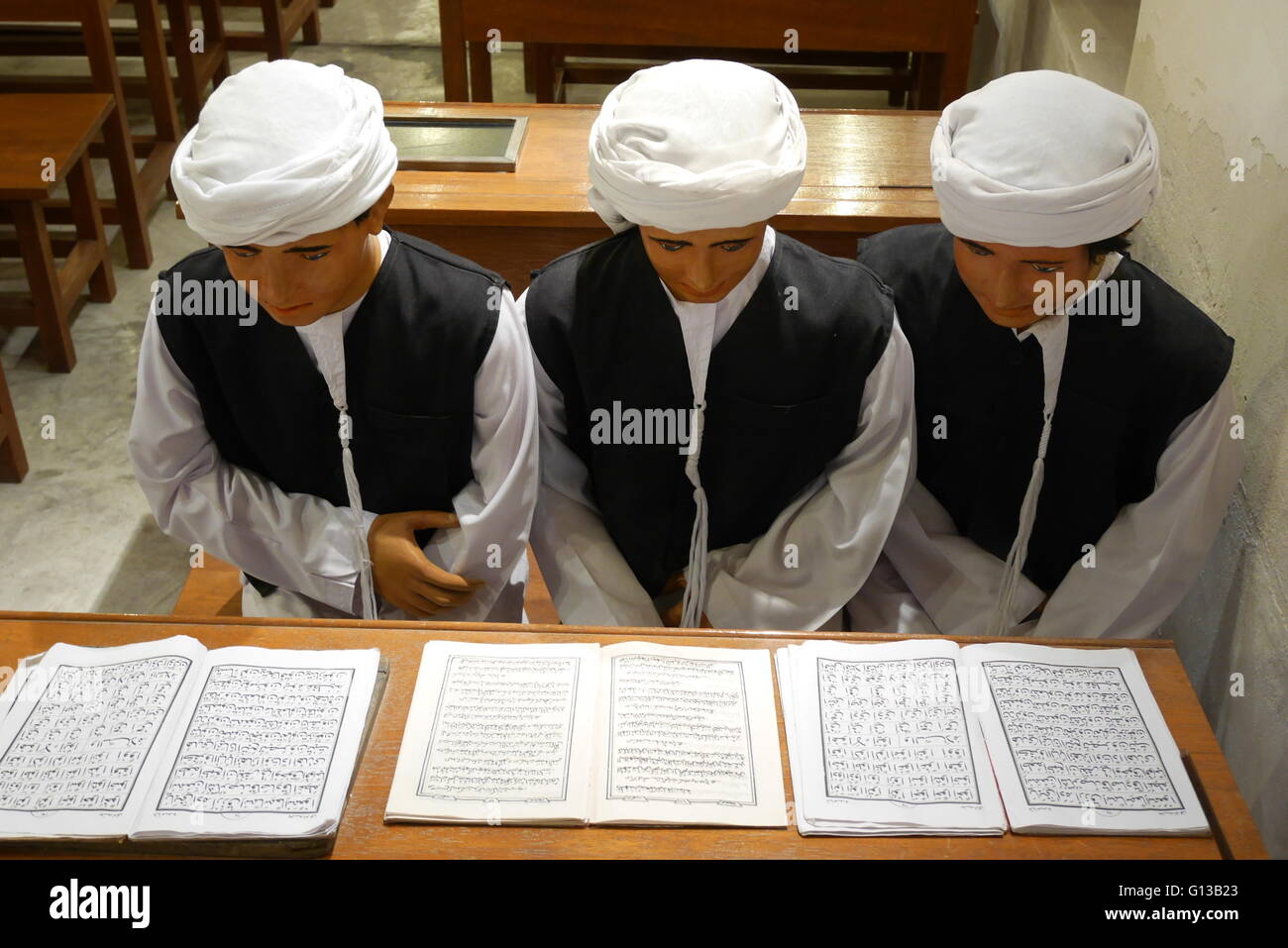 Model of a classroom inside the Al-Ahmadiya School Museum, boys ...