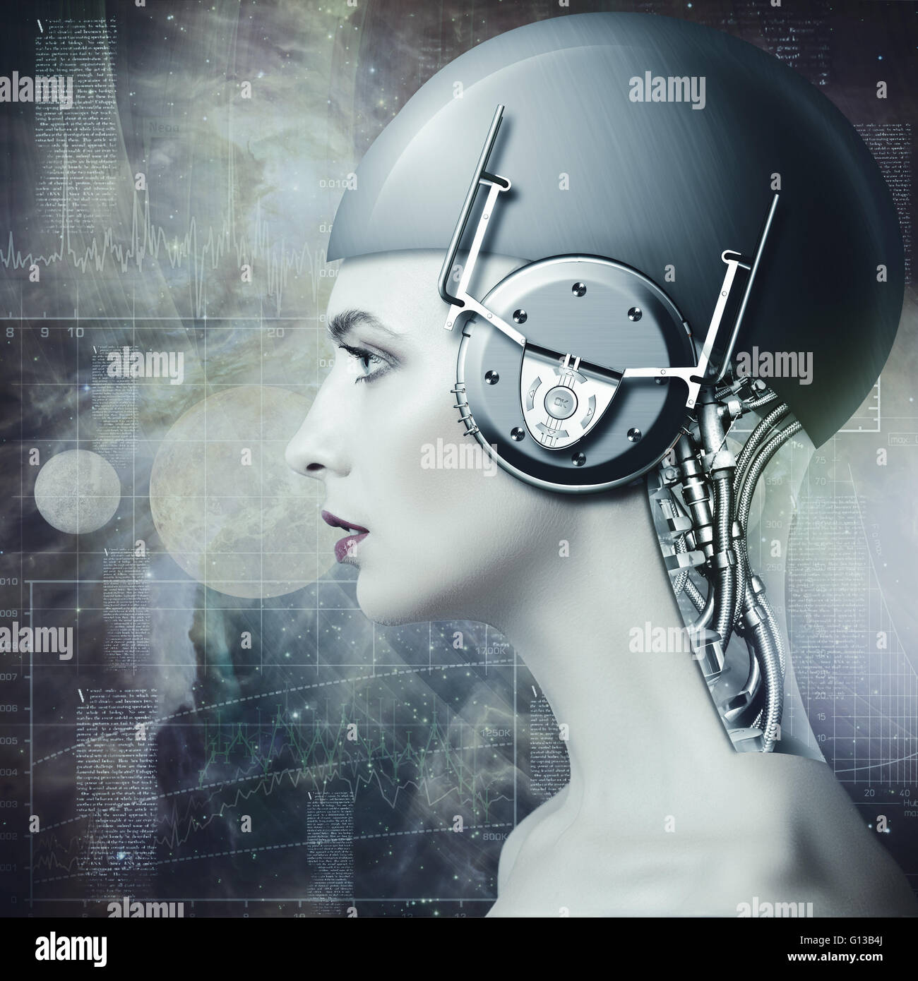 Cyborg woman, abstract science and technology backgrounds Stock Photo ...