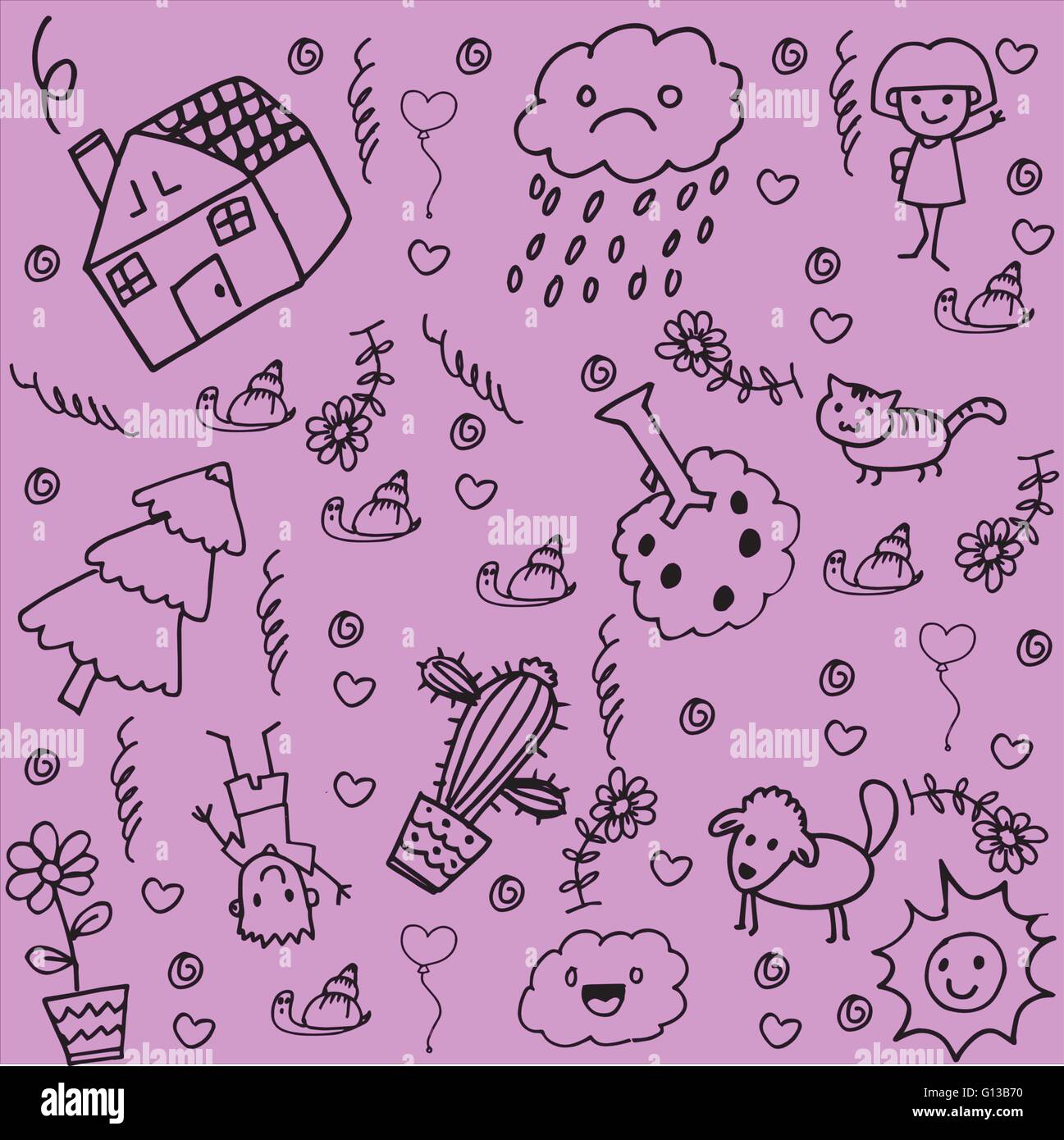 Trees and home doodle art Stock Vector Image & Art - Alamy