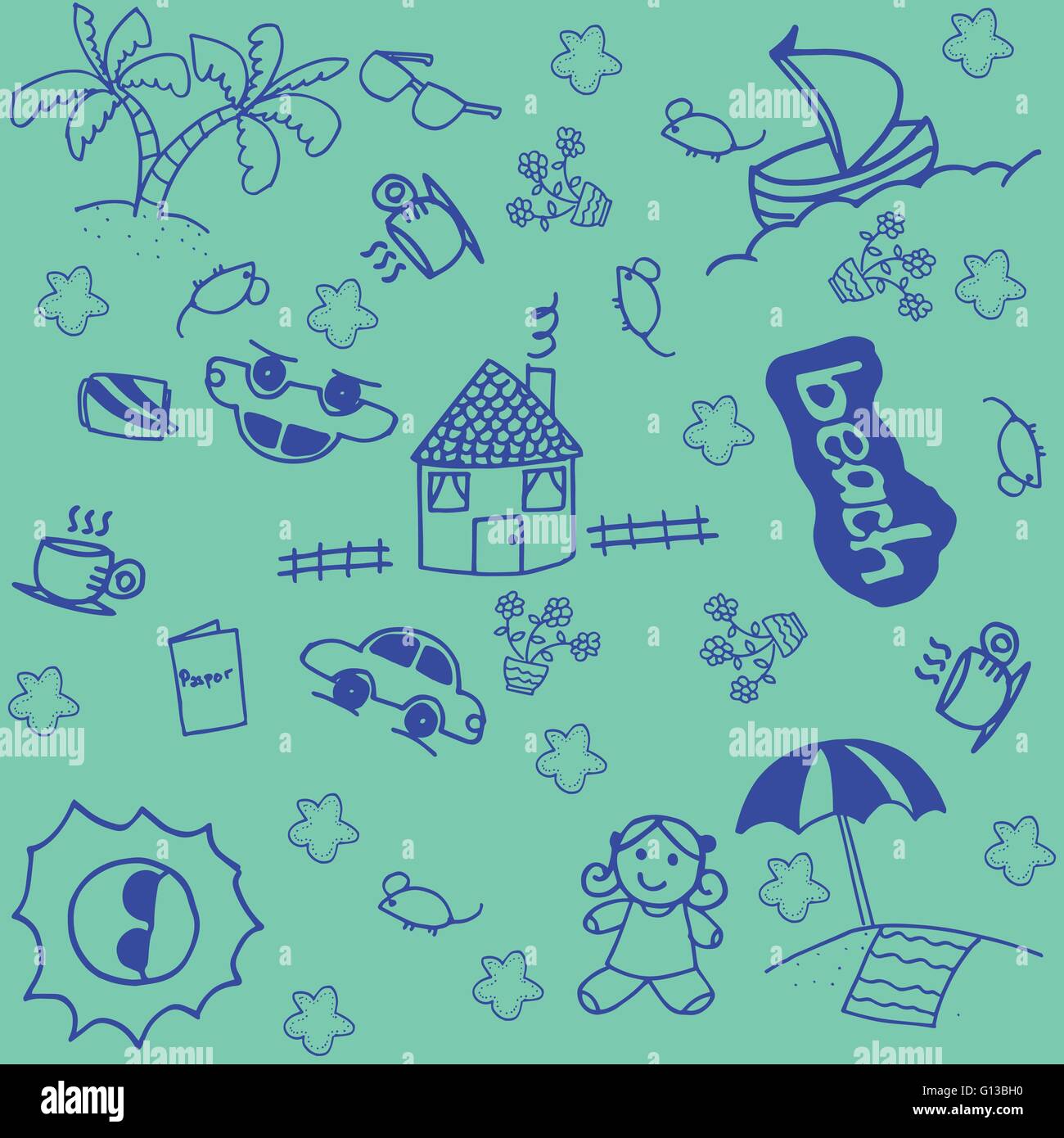 holiday in beach doodle art Stock Vector Image & Art - Alamy