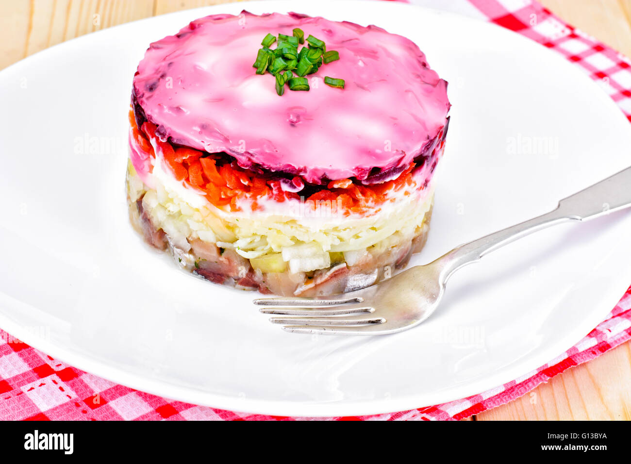 Russian Shuba Salad with Beetroot, Potatoes, Carrots and Herring Stock ...