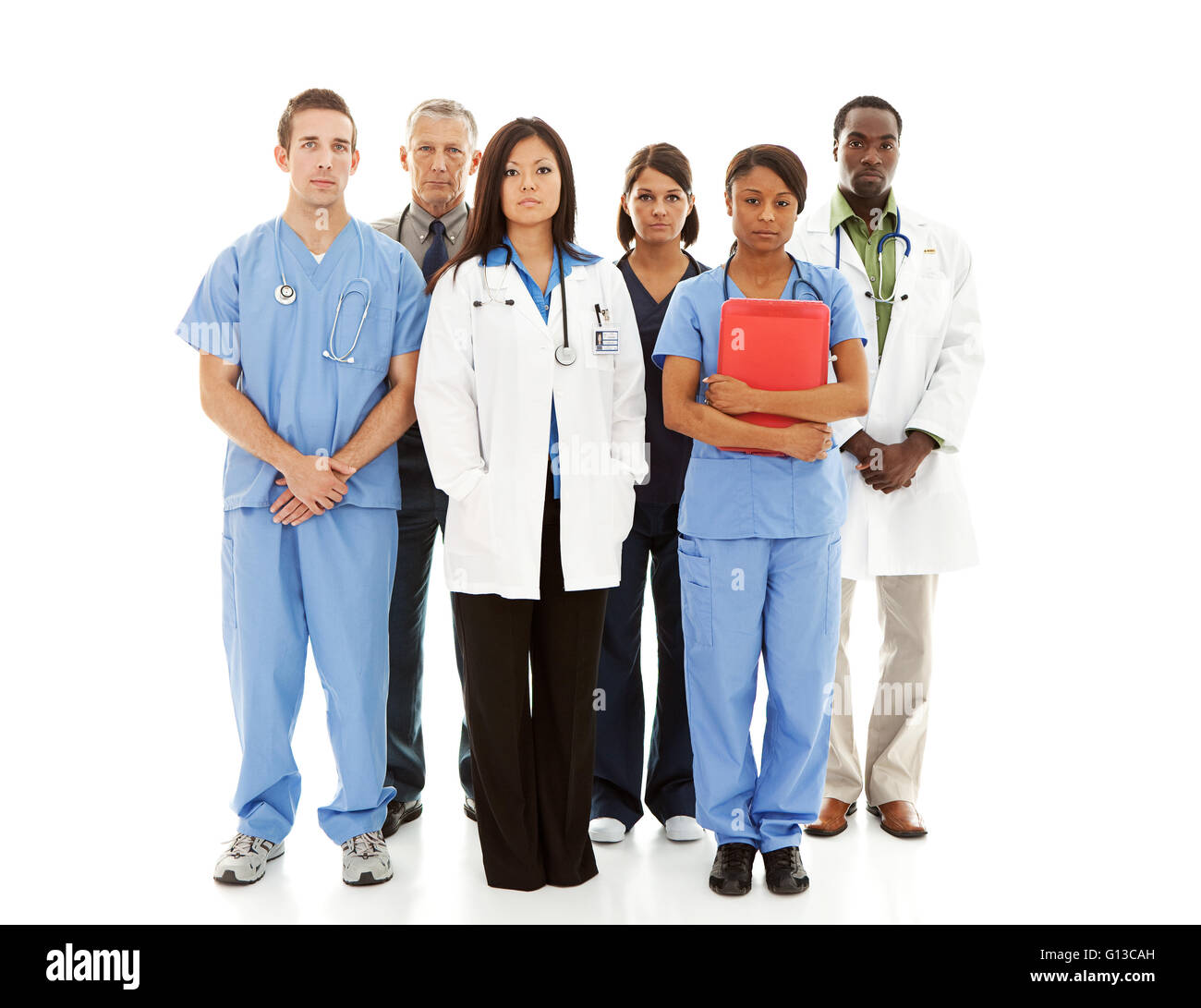 Multi-ethnic group of doctors, physicians, and nurses, both male and ...