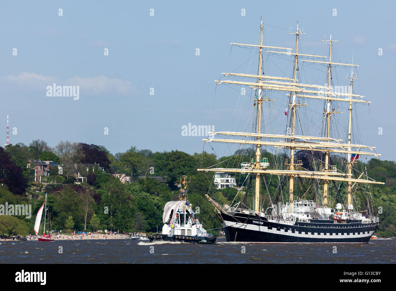 Historic russian four-masted barque "Kruzenshtern" on the Elbe river ...