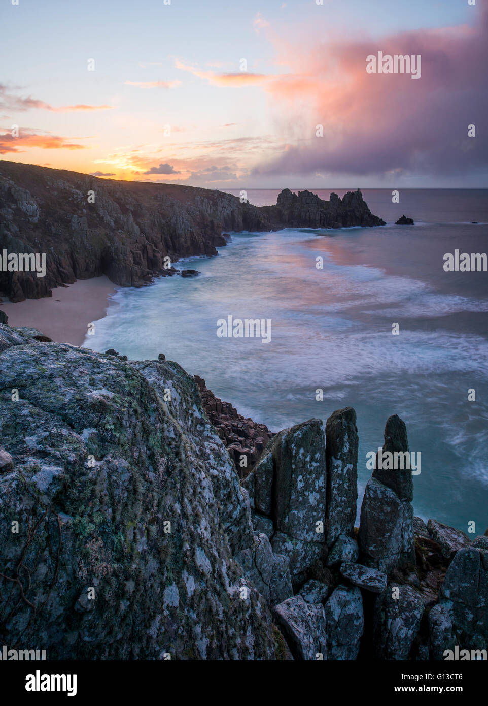The view from the cliff at Treen in Cornwall Stock Photo - Alamy