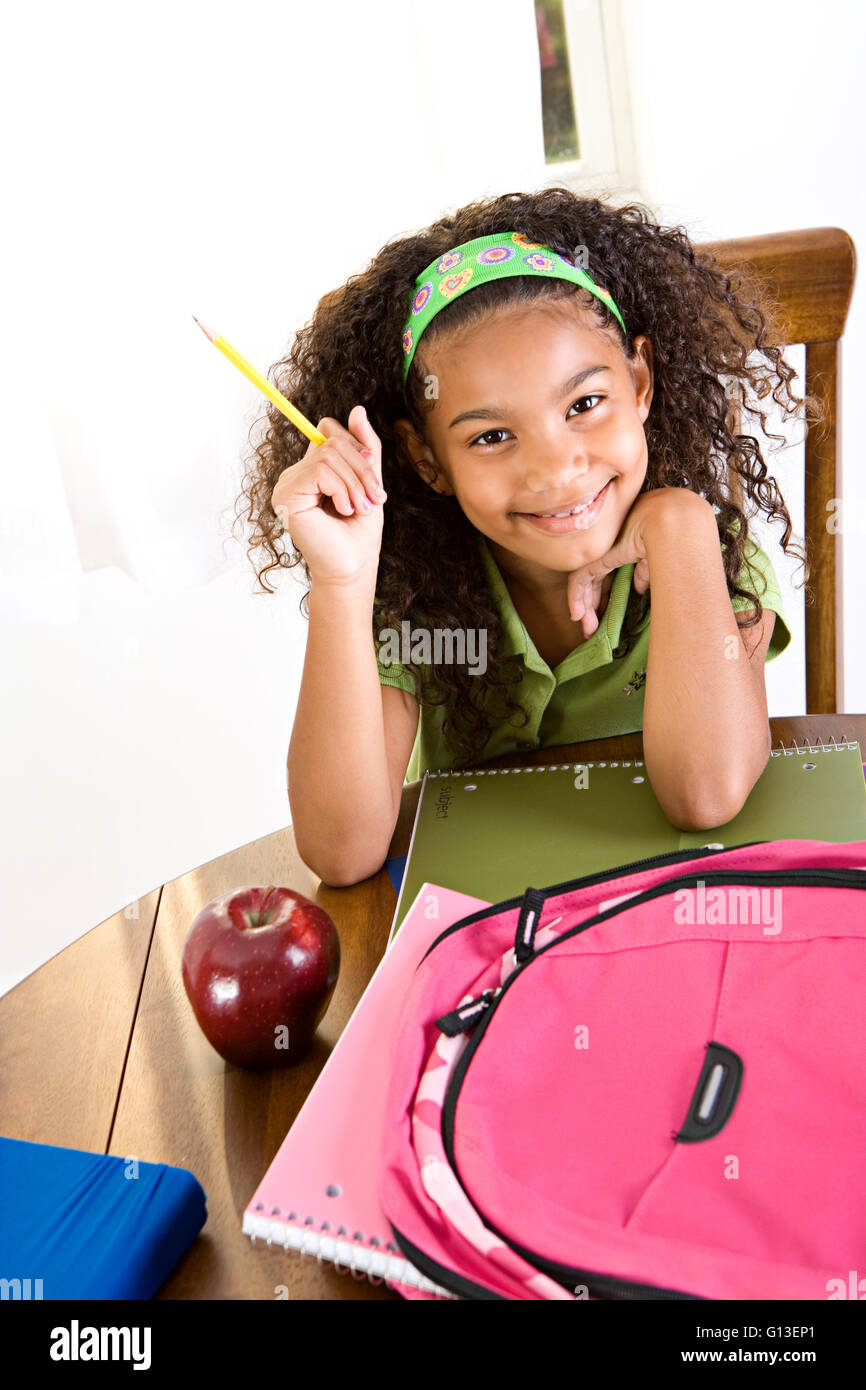 Series of African American boy and girl students, wearing backpacks ...