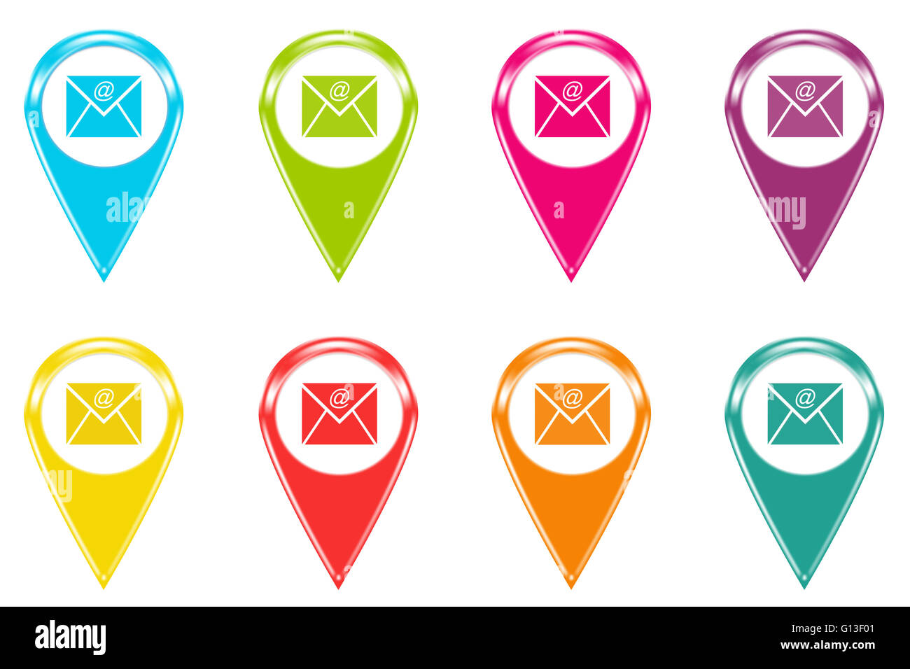 Set of icons or colored markers with email symbol Stock Photo - Alamy