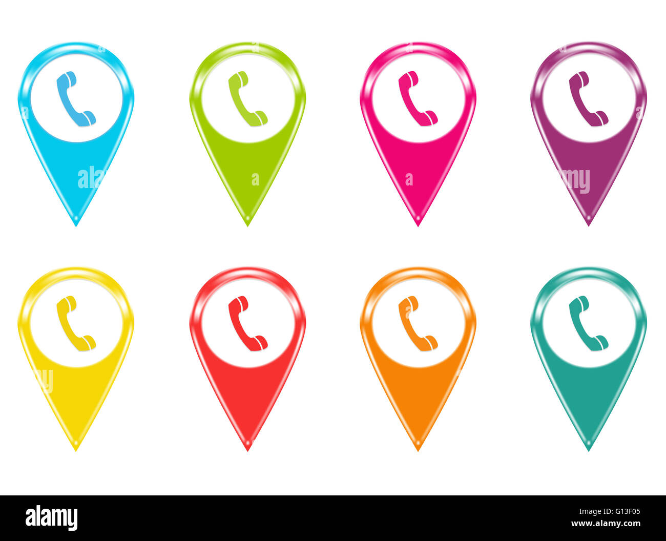 Set of icons or colored markers on maps with phone symbol Stock Photo ...