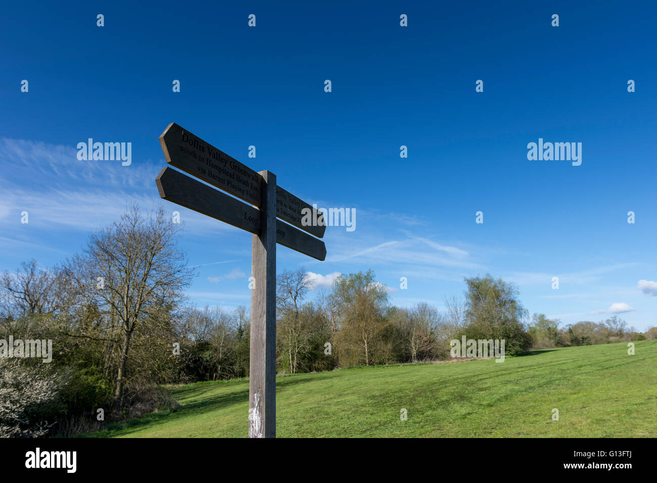 Wooden countryside footpath signpost Stock Photo - Alamy