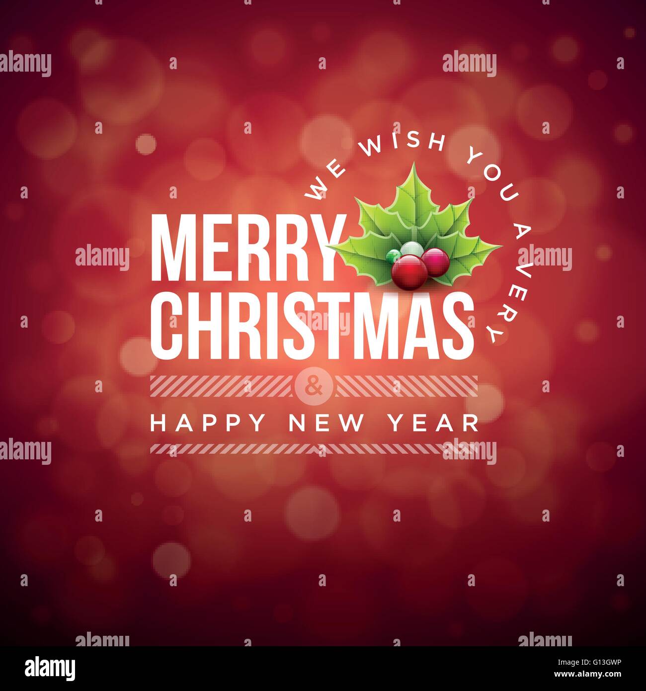 Vector Christmas typographic red greeting card design Stock Vector ...