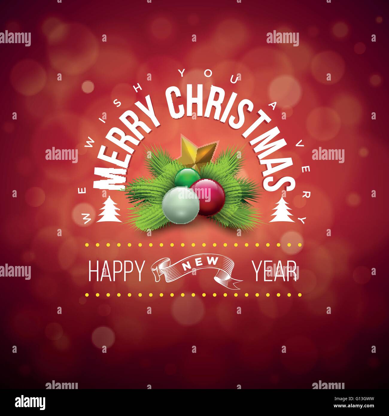 Vector Christmas typographic red greeting card design Stock Vector ...