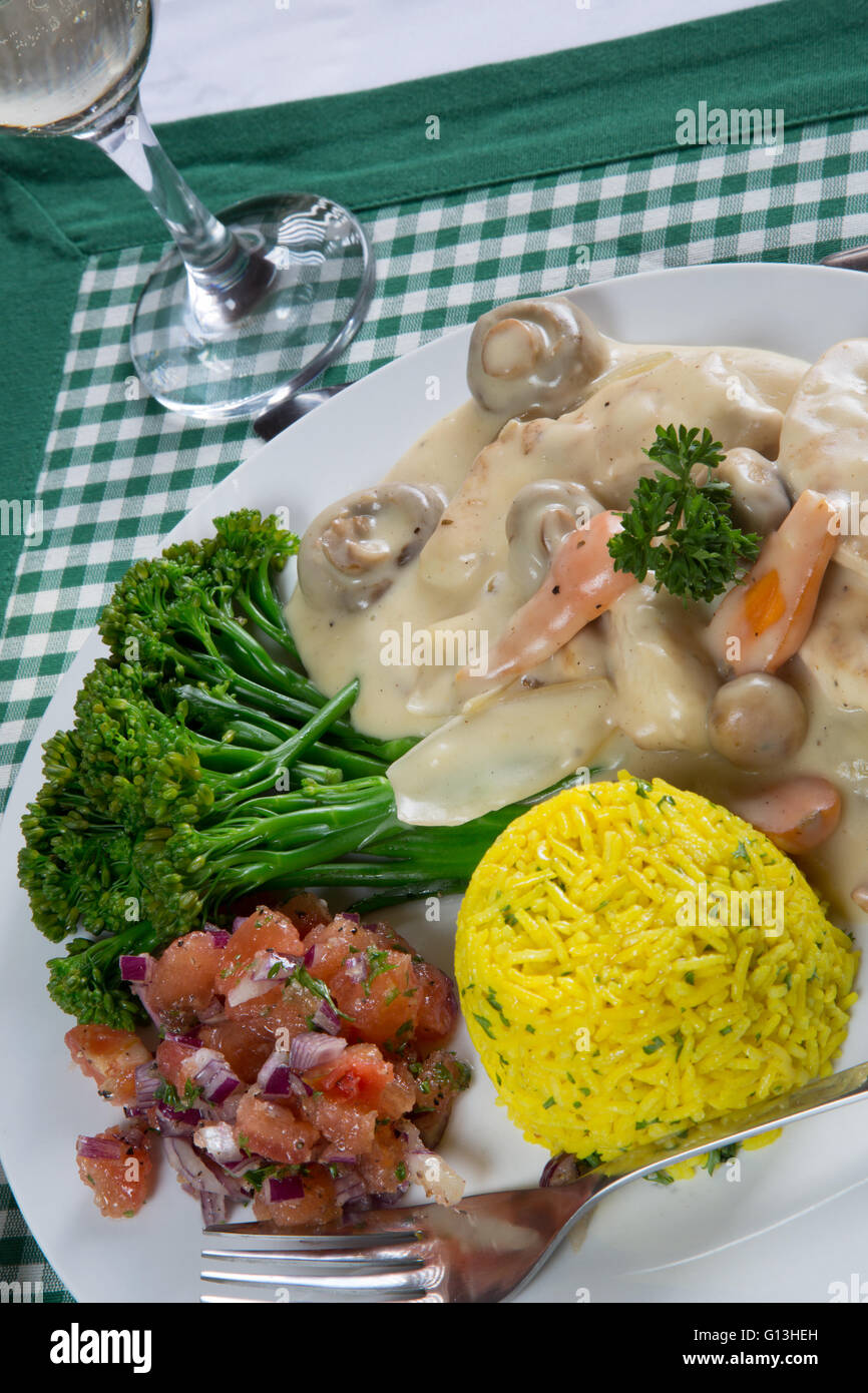 A serving of homemade Chicken Fricassee with Saffron Rice, ch comfort ...