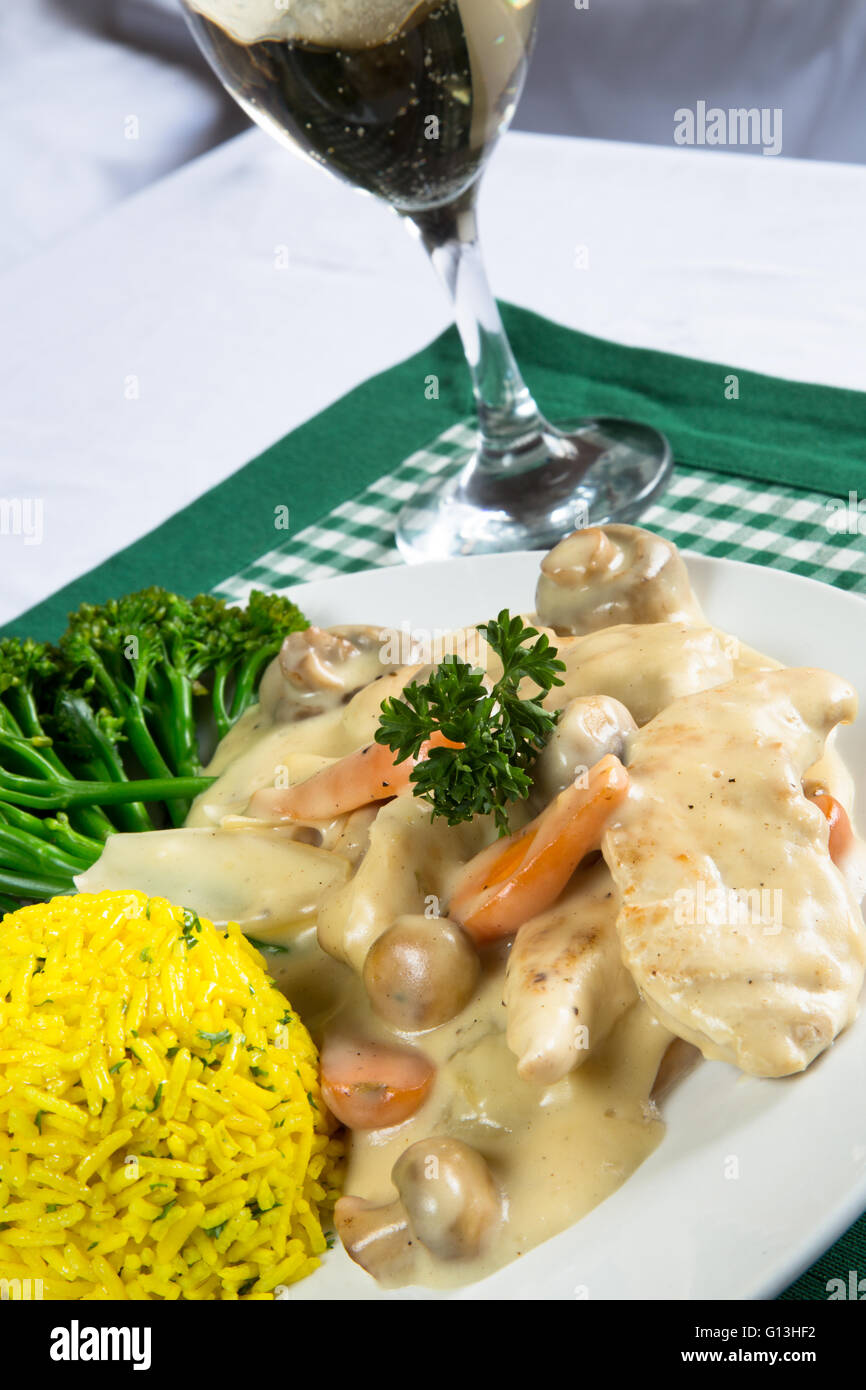 A serving of homemade Chicken Fricassee with Saffron Rice, ch comfort ...
