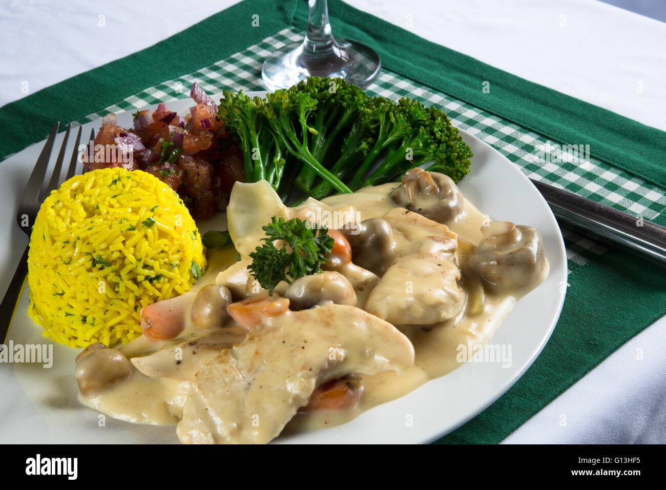 A serving of homemade Chicken Fricassee with Saffron Rice, ch comfort ...