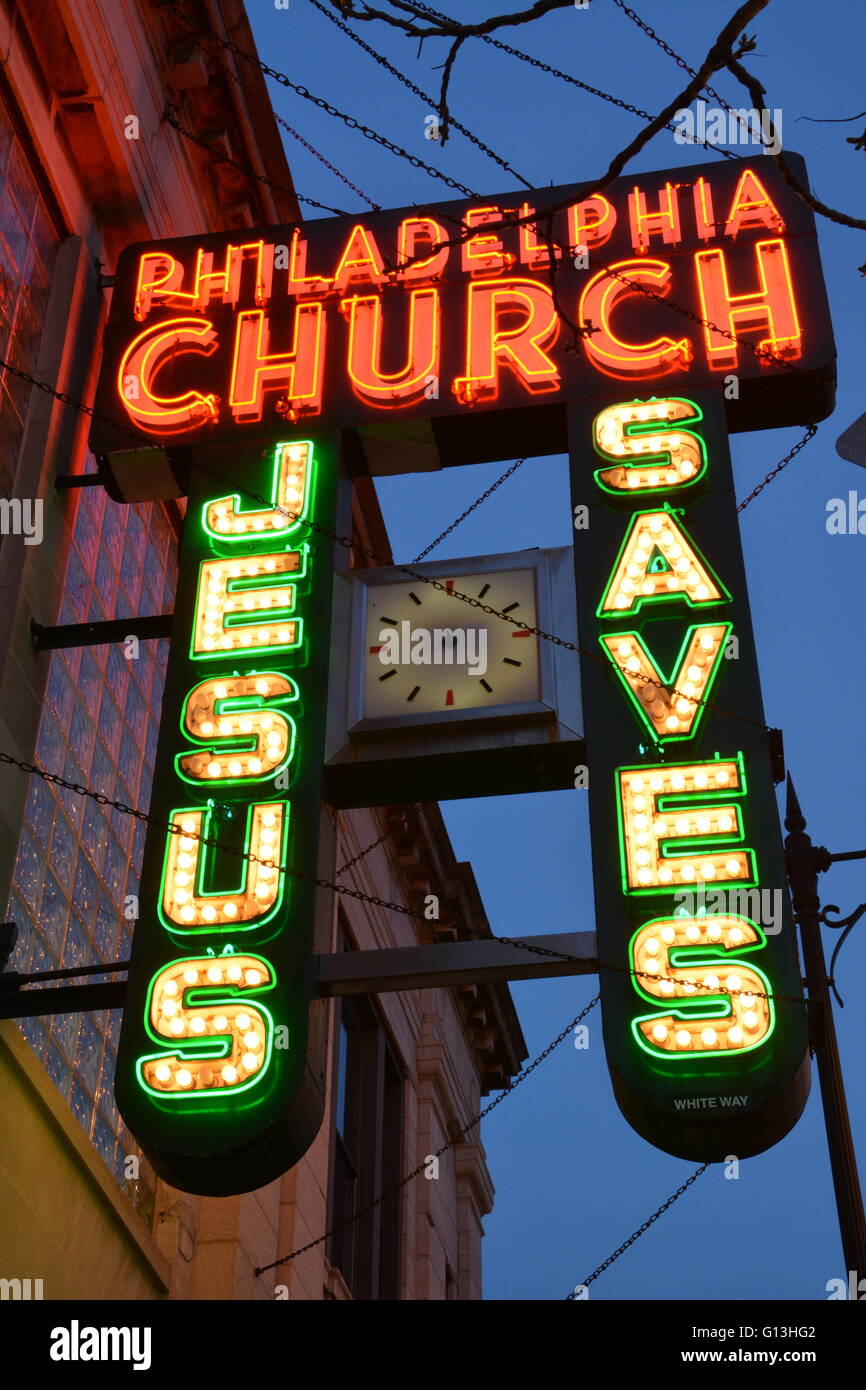 The 1940 neon sign to the Philadelphia Church on Chicago's north side ...