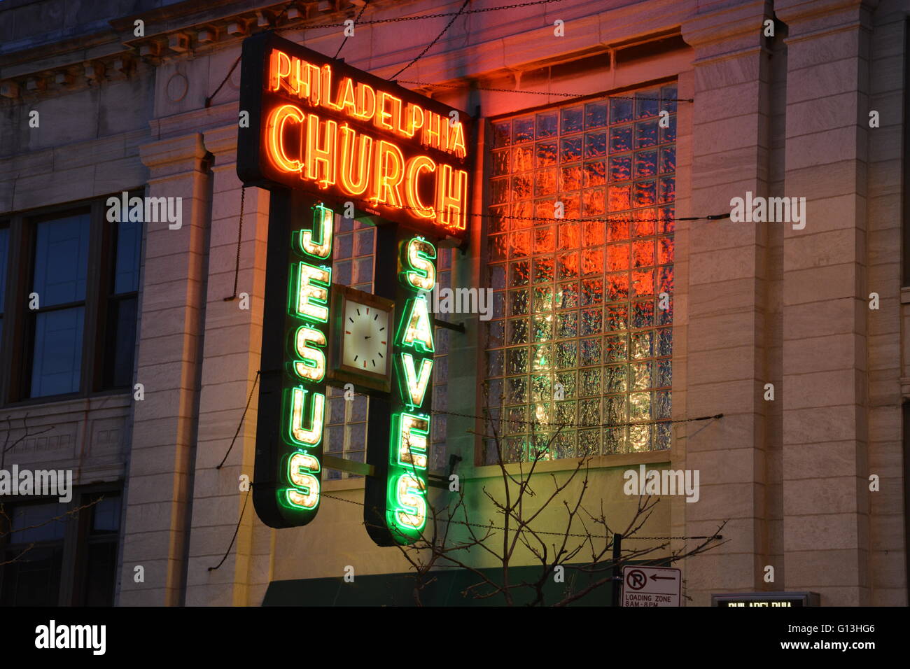 The 1940 neon sign to the Philadelphia Church on Chicago's north side ...