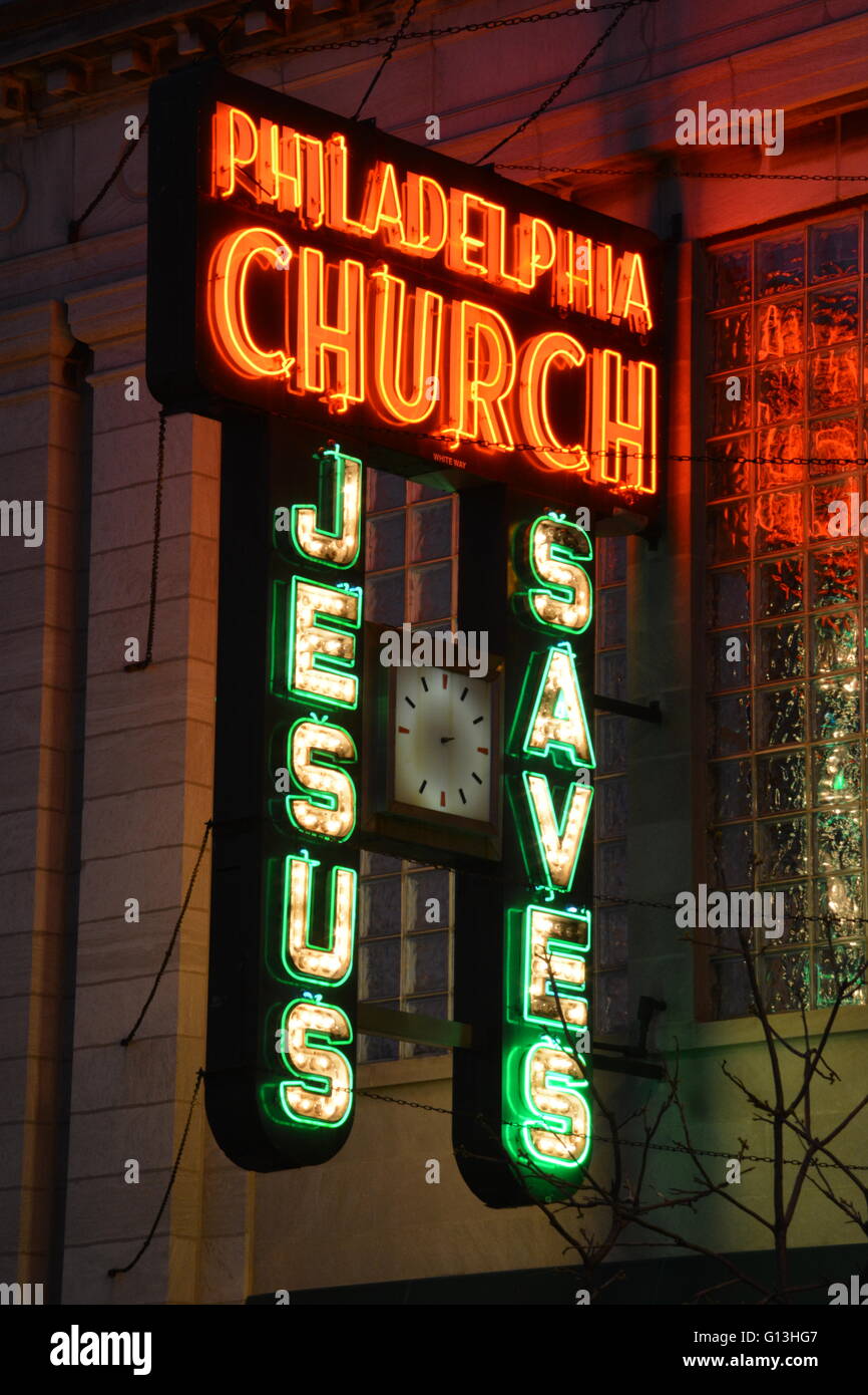 The 1940 neon sign to the Philadelphia Church on Chicago's north side ...
