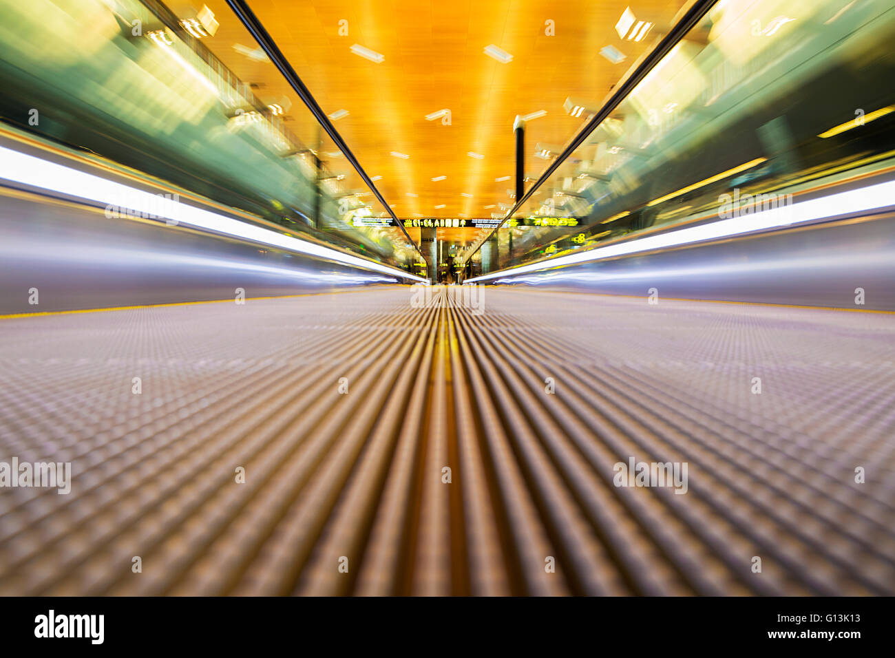 Close view of the moving walkway inside Stock Photo - Alamy