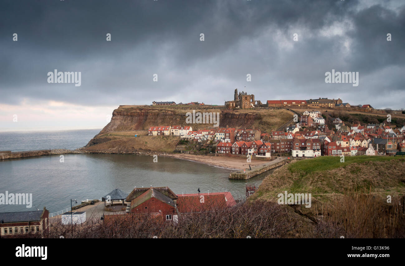 Whitby, harbor, St Mary's church and the world famous Whitby abbey ...