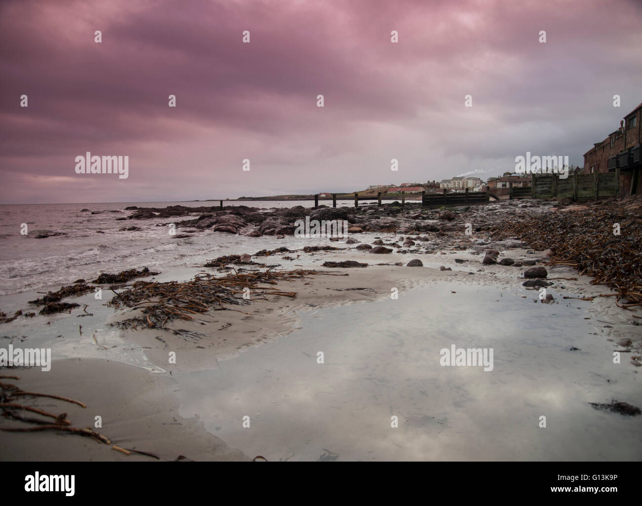 Winter shore line at Dunbar on the East Lothian coast of Scotland ...